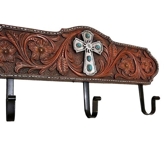 AR COUNTRY STORE | Accessories | Faux Tooled Leather Flower Cross Hooks ...